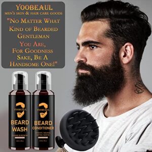 Beard Wash & Conditioner & Silicone Brush Professional Set w/Argan & Jojoba Oils - Softens & Strengthens, Shine, Reduce Beard Itchy, Dandruff & Frizz - Beard Shampoo w/Beard Oil 2 x 4 Fl Oz 120ML