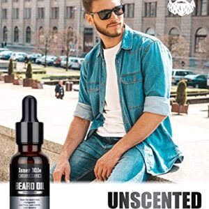 ISNER MILE Beard Oil 4 Pack, Stocking Stuffers Gifts for Him Dad Boyfriend, Mustaches Soften, Moisturize, Strength and Growth with Sandalwood, Bay Rum, Cologne, Unscented, Beard Maintenance Treatment