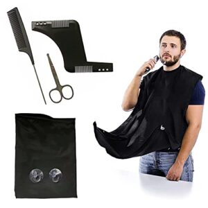 majaz beard shaving package, beard bib with beard shaper, comb & nose scissors, beard trimming apron & catcher, grooming kit with beard shaping tool, suction cups to attach the cape on the mirror