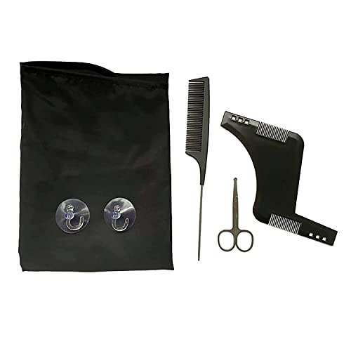 MAJAZ Beard Shaving Package, Beard Bib with Beard Shaper, Comb & Nose Scissors, Beard Trimming Apron & Catcher, Grooming Kit with Beard Shaping Tool, Suction Cups to Attach the Cape on the Mirror