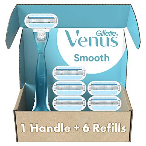 Gillette Venus Smooth Razors for Women, Includes 1 Handle, 6 Razor Blade Refills