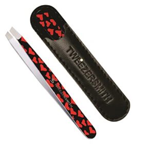 tweezersmith professional tweezers for eyebrow | slant tip tweezer | eyebrow tweezers | best tweezers for hair plucking | tweezers for chin hair | tweezer for men and women (red heart)