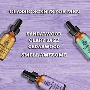 MENSTORY Beard Growth Oil 3 Scent Pack, Cedarwood, Sandalwood, and Sage, Moisturizing, Softening, Beards & Mustaches Facial Hair Growth oil for Men, Beard Gifts for Man Dad Father Boyfriend (3 fl oz total)