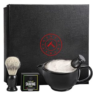 savanna shaving scuttle mug kit – shaving bowl with shave soap, shave brush, porcelain scuttle shaving mug, keeps lather hot, creamy lather, hot shave at home daily, handmade pottery, great gift