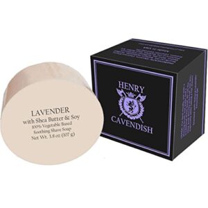 henry cavendish lavender shaving soap with shea butter & coconut oil. long lasting 3.8 oz puck refill. mens shave soap. all natural. rich lather, smooth comfortable shave. for ladies and gentlemen.