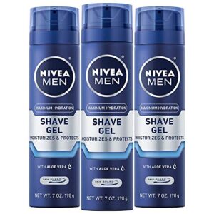 nivea men maximum hydration shave gel with aloe vera and provitamin b5, 3 pack of 7 oz cans