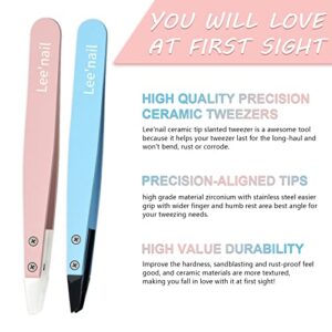 Lee'nail Ceramic Tweezers Set,tweezers for women and men, Precision Tweezers for Facial Hair& Ingrown Hair, sharp tweezers, Slant ceramic tweezers,Create New Material, won't rust&different feel