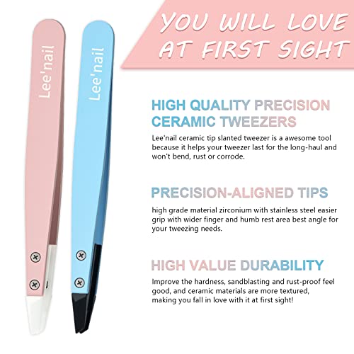 Lee'nail Ceramic Tweezers Set,tweezers for women and men, Precision Tweezers for Facial Hair& Ingrown Hair, sharp tweezers, Slant ceramic tweezers,Create New Material, won't rust&different feel