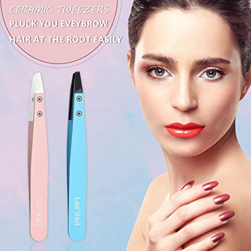 Lee'nail Ceramic Tweezers Set,tweezers for women and men, Precision Tweezers for Facial Hair& Ingrown Hair, sharp tweezers, Slant ceramic tweezers,Create New Material, won't rust&different feel