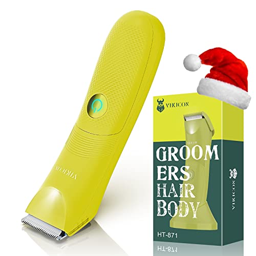 VIKICON Groin Hair Trimmer: Electric Body Shaver/Groomer for Ball &Pubic w/LED Light, Body Hair Grooming Trimmer Replaceable Ceramic Blade IPX7 Waterproof Wet/Dry, USB Charging Lightweight Male Razor