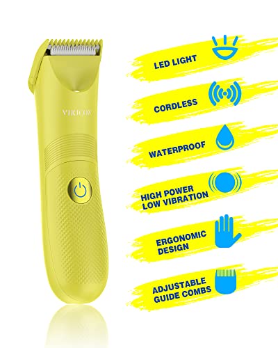 VIKICON Groin Hair Trimmer: Electric Body Shaver/Groomer for Ball &Pubic w/LED Light, Body Hair Grooming Trimmer Replaceable Ceramic Blade IPX7 Waterproof Wet/Dry, USB Charging Lightweight Male Razor