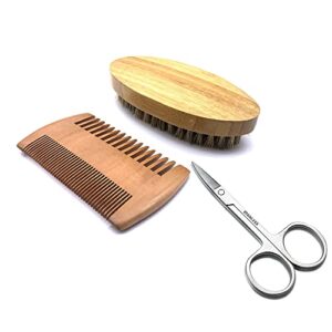 Beard Kit Brush Comb Scissors with Storage Bag Natural Boar Bristle Brush and Dual Action Pear Wood Comb Stocking Stuffers Gift set