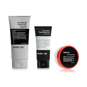 anthony beard basics trio, conditioning beard wash, all-purpose facial moisturizer and hair and beard tamer