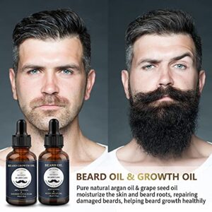 Beard Grooming Kits, 10 In 1 Beard Growth Kit with Beard Wash, Beard Oil and Growth Oil, Beard Conditioner, Beard Balm, Beard Brush, Beard Comb, Beard Scissors and Storage Bag, Great Gifts Box for Men