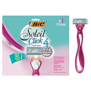 bic soleil bella click women’s 4-blade disposable razor, 1 handle and 12 cartridges