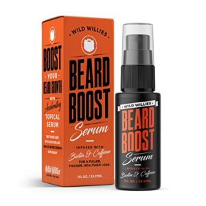 beard growth serum with biotin & caffeine by wild willies – natural beard care for thicker, fuller healthier beard – mens facial hair treatment for grooming – increases thickness and volume