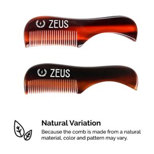 ZEUS 3-Pack Handmade Saw-Cut Mustache Comb, Fined Toothed, Durable Cellulose, Hand Polished, Pocket Comb & Beard Comb for Mustache and Beard - Traditional