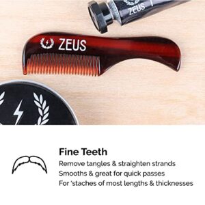 ZEUS 3-Pack Handmade Saw-Cut Mustache Comb, Fined Toothed, Durable Cellulose, Hand Polished, Pocket Comb & Beard Comb for Mustache and Beard - Traditional