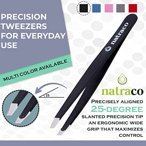 Stainless Steel Slant Precision Tweezers – Professional Tweezers for Eyebrows & Hair Removal – Variety Pack (Pack of 5)