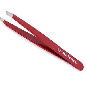 Stainless Steel Slant Precision Tweezers – Professional Tweezers for Eyebrows & Hair Removal – Pink & Red (Pack of 2)