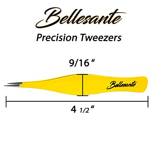 Precision Surgical Grade Tweezers - Best Stainless Steel Sharp Professional Tweezers for Ingrown Hair Extraction, Eyebrow, Face and Body Grooming, Hobby, Splinter, Tick -Needle Nose- By Bellesante