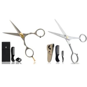 ontaki 2 scissors pack – 1 japanese steel mustache scissors barber salon beard scissor – 1 ontaki professional german steel beard & mustache barber scissors with comb – perfect trimming scissors