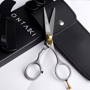 ONTAKI 2 Scissors Pack - 1 Japanese Steel Mustache Scissors Barber Salon Beard Scissor - 1 ONTAKI Professional German Steel Beard & Mustache Barber Scissors With Comb - Perfect Trimming Scissors