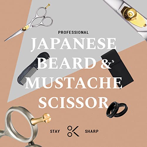 ONTAKI 2 Scissors Pack - 1 Japanese Steel Mustache Scissors Barber Salon Beard Scissor - 1 ONTAKI Professional German Steel Beard & Mustache Barber Scissors With Comb - Perfect Trimming Scissors