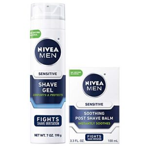 nivea men sensitive shaving skin care set, sensitive shave gel and sensitive post shave balm, 2 pack