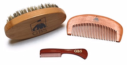 G.B.S Combo Set-3 Piece Kit Oval Wood Brush with Boar Bristles For Beard, Mustache With Bamboo Hard Comb, for Father's Day, Holidays Tortoise Horn Durable Convenient