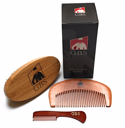 G.B.S Combo Set-3 Piece Kit Oval Wood Brush with Boar Bristles For Beard, Mustache With Bamboo Hard Comb, for Father's Day, Holidays Tortoise Horn Durable Convenient