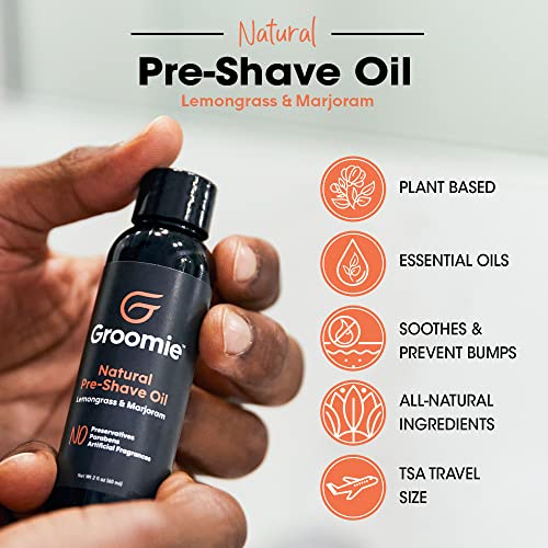 GROOMIE Natural Pre-Shave Oil for Bald Headed Men and Women | Specially Formulated Plant Based Recipe with Milk Thistle Seed, Essential Oils, Antioxidants, and Vitamin E | Promotes Close Shave