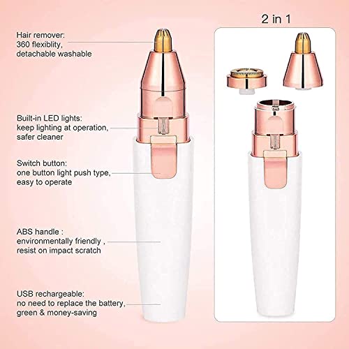 QINERSAW Nose Hair Trimmer for Men and Women, 2 in 1 Ear and Nose Hair Trimmer, Professional Painless Nose Hair Remover, Waterproof, USB Rechargeable, Dual Edge Blades (White)