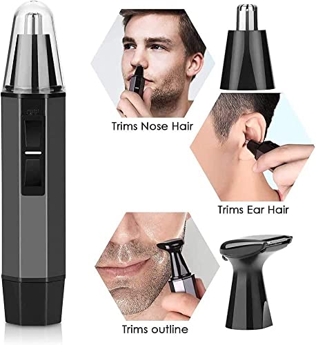 QINERSAW Nose and Ear Hair Trimmer, Portable Ear Nose Hair Trimmer, Professional Painless Eyebrow Trimmer for Men and Women, Battery-Operated, Black