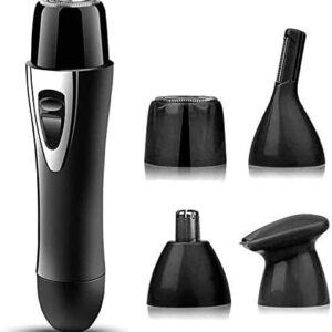 QINERSAW 4 in 1 Ear and Nose Hair Trimmer for Men & Women, Electric Professional Eyebrow Trimmer, Waterproof Painless Facial Hair Remover, USB Rechargeable, Black