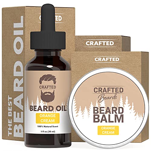 Deluxe Beard Oil and Beard Balm - For a Softer, Smoother, Moisturized Beard - Made with All-Natural and Organic Ingredients - Leave in Conditioner - Beard Care Kit for Men (Orange Cream)