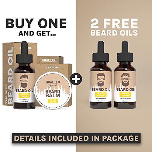 Deluxe Beard Oil and Beard Balm - For a Softer, Smoother, Moisturized Beard - Made with All-Natural and Organic Ingredients - Leave in Conditioner - Beard Care Kit for Men (Orange Cream)