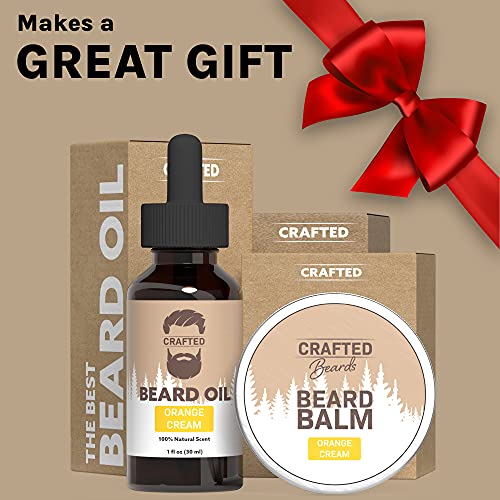 Deluxe Beard Oil and Beard Balm - For a Softer, Smoother, Moisturized Beard - Made with All-Natural and Organic Ingredients - Leave in Conditioner - Beard Care Kit for Men (Orange Cream)