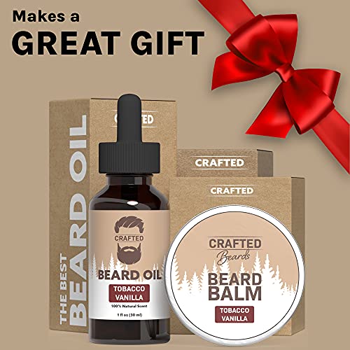 Deluxe Beard Oil and Beard Balm - For a Softer, Smoother, Moisturized Beard - Made with All-Natural and Organic Ingredients - Leave in Conditioner - Beard Care Kit for Men - Tobacco Vanilla Scent