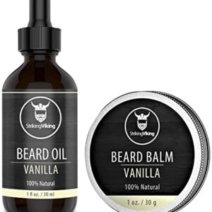 Striking Viking Beard Oil and Balm - Leave in Beard Conditioner - Tames, Styles, Softens, and Moisturizes Beards and Mustache - Made with All Natural and Organic Argan and Jojobo Oils, Vanilla