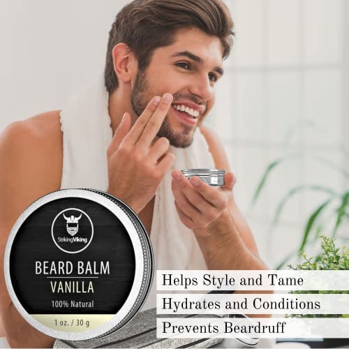 Striking Viking Beard Oil and Balm - Leave in Beard Conditioner - Tames, Styles, Softens, and Moisturizes Beards and Mustache - Made with All Natural and Organic Argan and Jojobo Oils, Vanilla