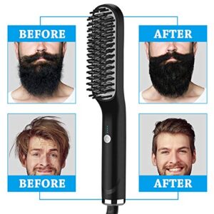 Beard Straightener Comb Brush for Men: Anti-Scald Hair Style & Beard Straightening Brush - Portable Hair Combs with 3 Temperatures & Quick Electric Heated