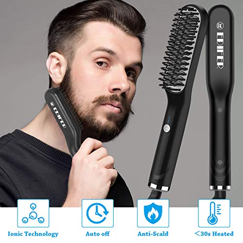 Beard Straightener Comb Brush for Men: Anti-Scald Hair Style & Beard Straightening Brush - Portable Hair Combs with 3 Temperatures & Quick Electric Heated