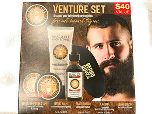 Beard Guyz Venture 5pc Beard Grooming Set with Boar Bristle Beard Brush