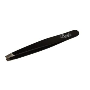 beauté sans temps beauté sans temp professional slant tip eyebrow tweezers – precision stainless steel splinter removal – excellent grip for plucking ingrown facial hair for women men black