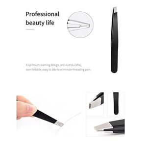 Beauté Sans Temps Beauté Sans Temp Professional Slant Tip Eyebrow Tweezers – Precision Stainless Steel Splinter Removal - Excellent Grip for Plucking Ingrown Facial Hair for Women Men Black