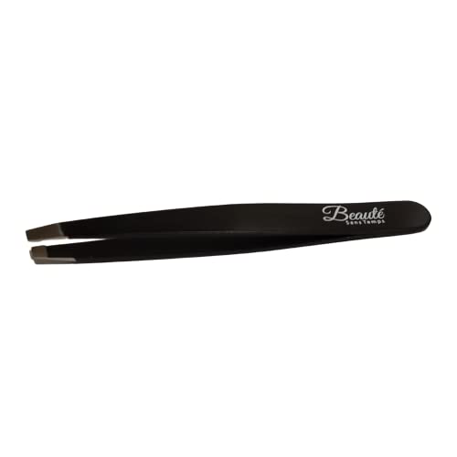 Beauté Sans Temps Beauté Sans Temp Professional Slant Tip Eyebrow Tweezers – Precision Stainless Steel Splinter Removal - Excellent Grip for Plucking Ingrown Facial Hair for Women Men Black