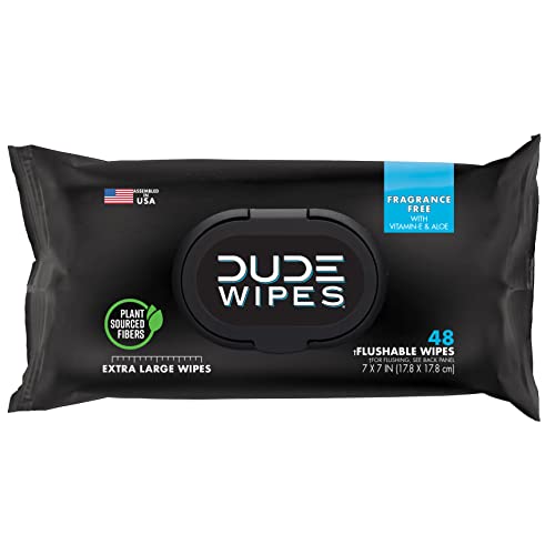 DUDE Wipes Flushable Wipes - 1 Pack, 48 Wipes - Unscented Wet Wipes with Vitamin-E & Aloe for at-Home Use - Septic and Sewer Safe