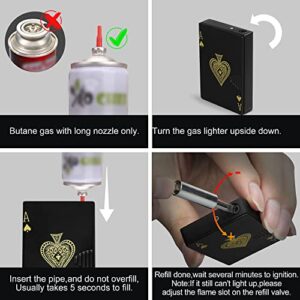 Jet Torch Flame Cool lighters, Refillable Butane Pocket Poker ACE Lighter,Windproof Lighter Cool Gadget,Valentines Day Gifts for Men Boyfriend Husband on Birthday,Valentine,Christmas-Black(Not Butane)