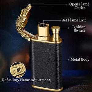 2023 New Dragon Lighter, Unique Torch Lighter Switchable Soft / Jet Flame, Butane Refillable Cool Lighter Creative Gift for Men(Without Fuel) (Black Dragon)